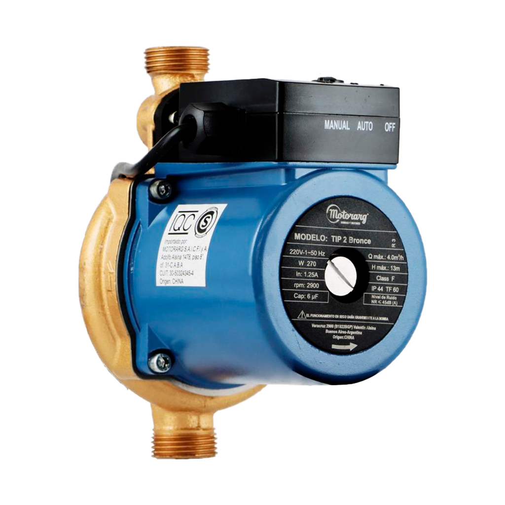 BOMBA PRESURIZADORA MOTORARG MODELO TIP 2 - BRONCE - HASTA 3 CONSUMOS ...